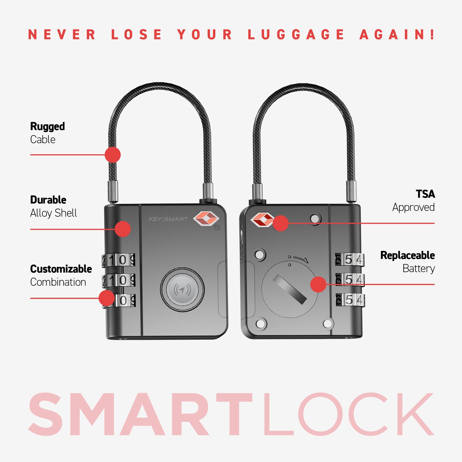 SmartLock Tracking Device | Luggage Lock | Works With Apple Find My Ap