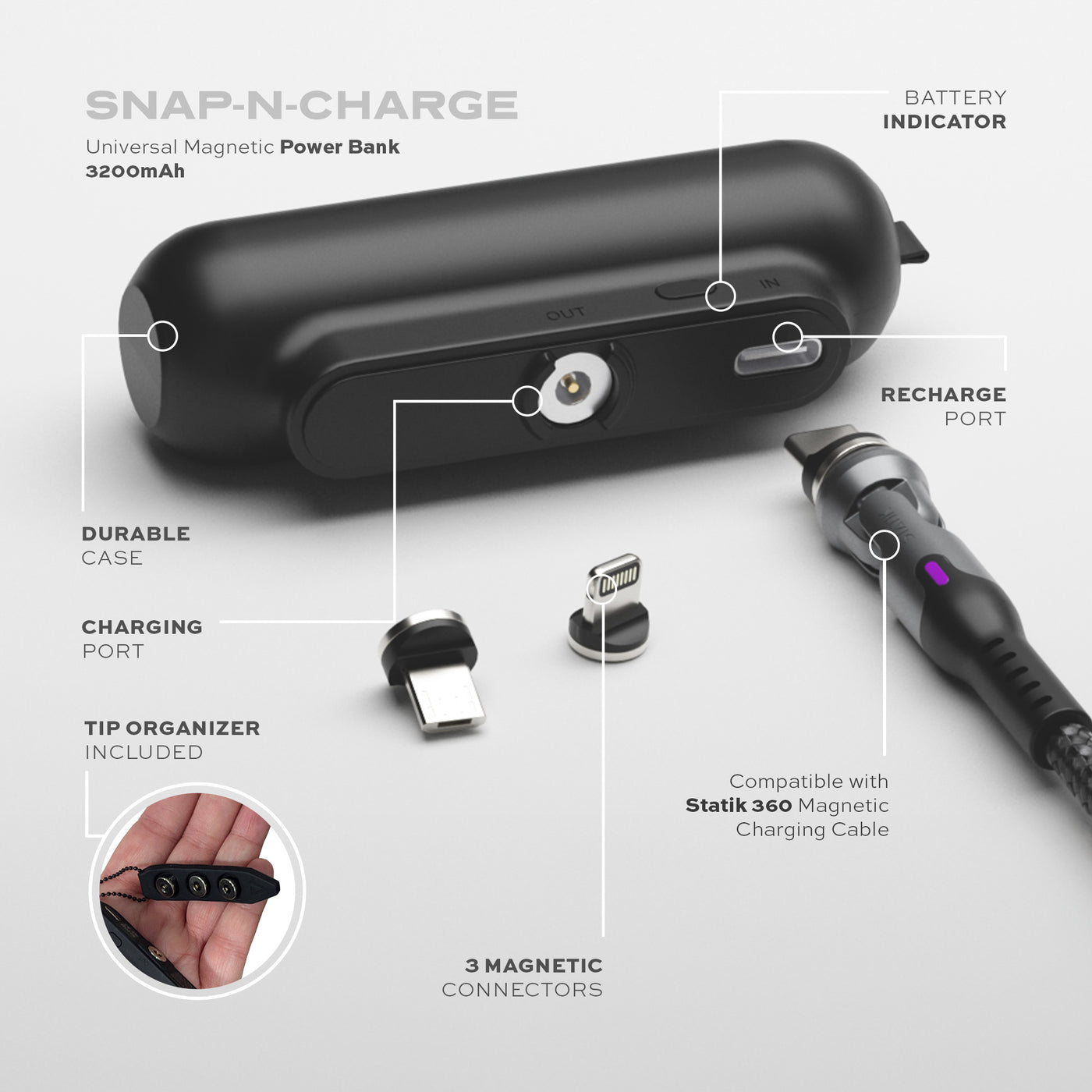 Snap-N-Charge™ | Universal Magnetic Power Bank | 3000mAh