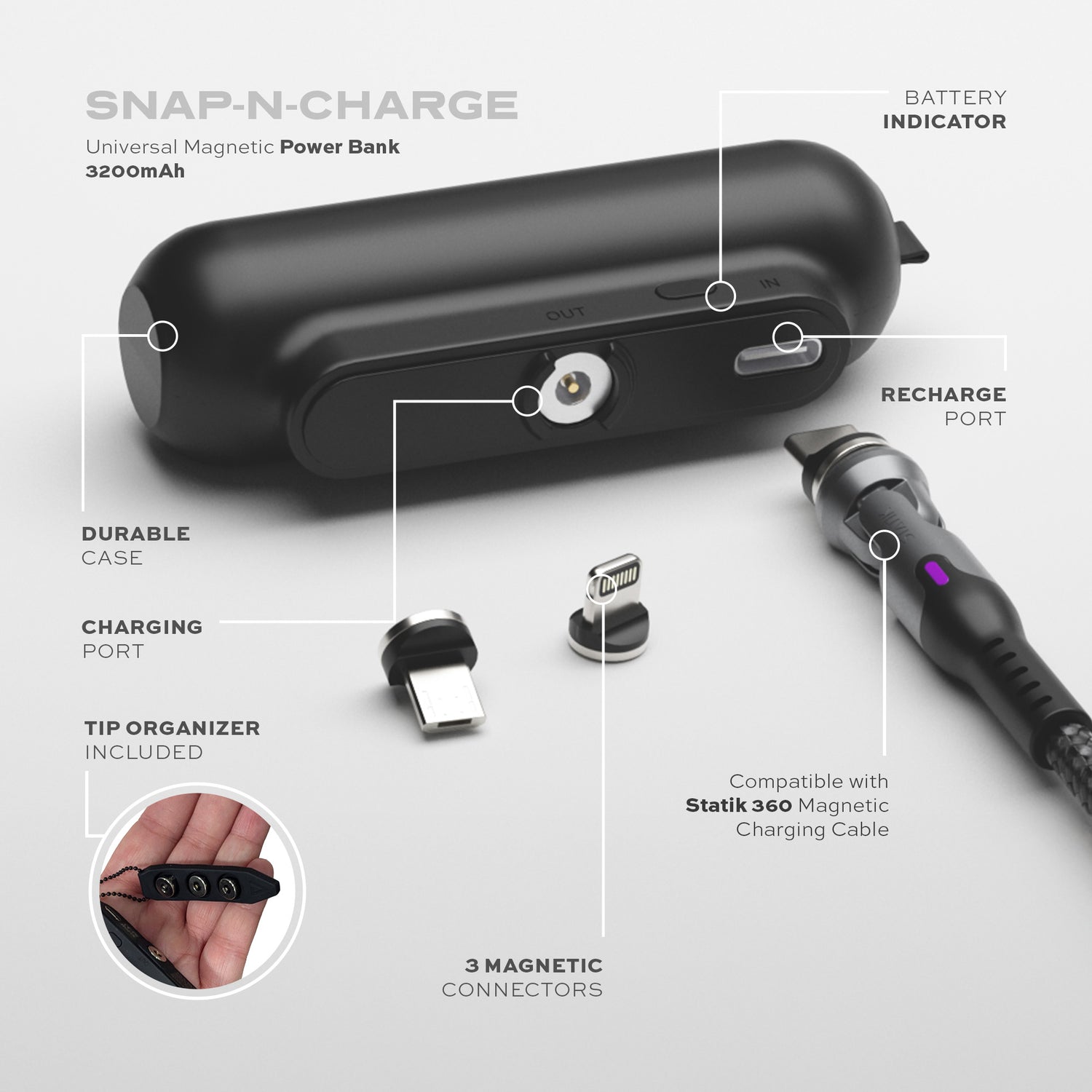 Snap-N-Charge™ | Universal Magnetic Power Bank | 3000mAh