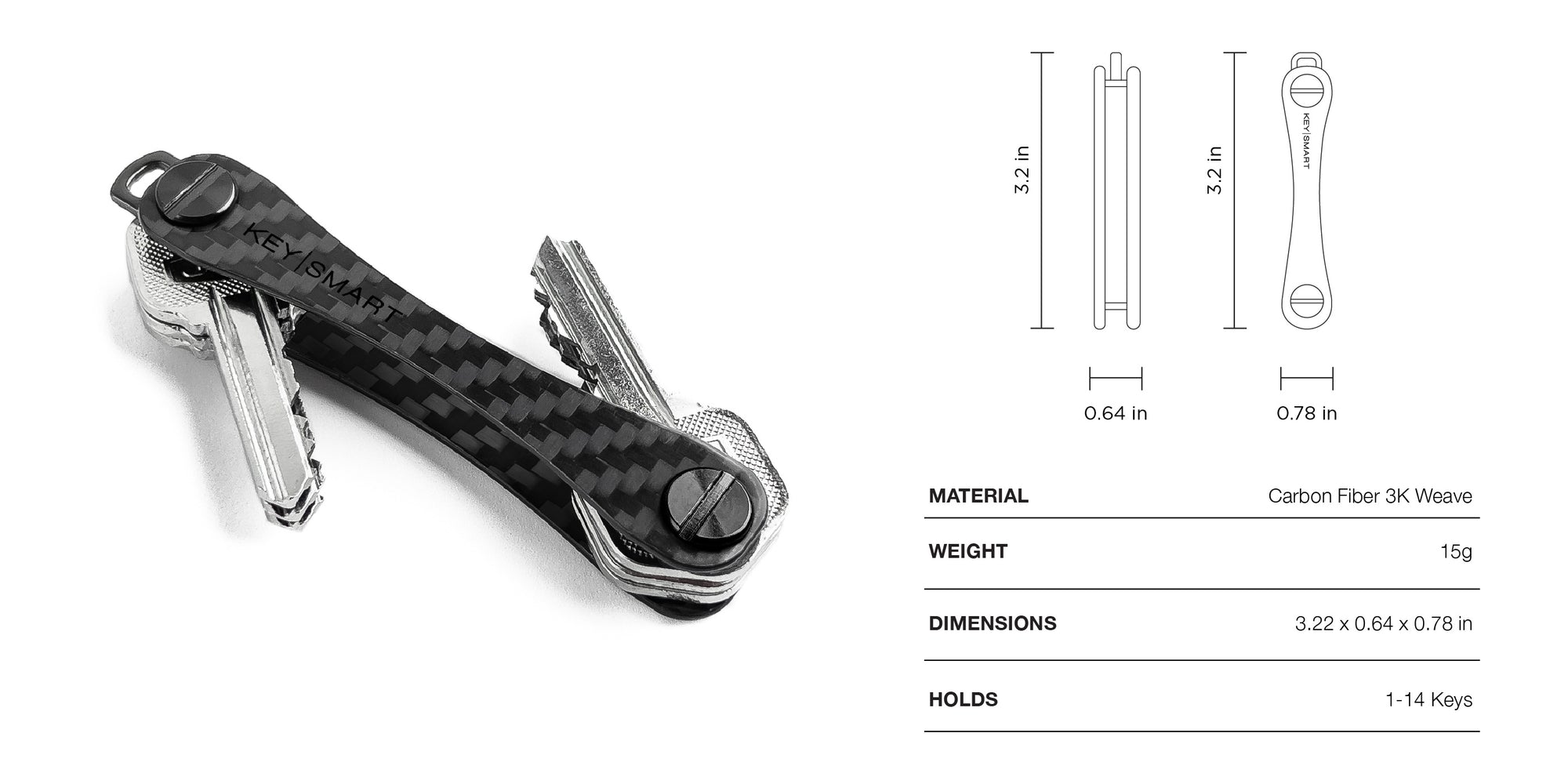 KeySmart® Carbon Fiber 3k | Original Compact Key Organizer | Holds Up