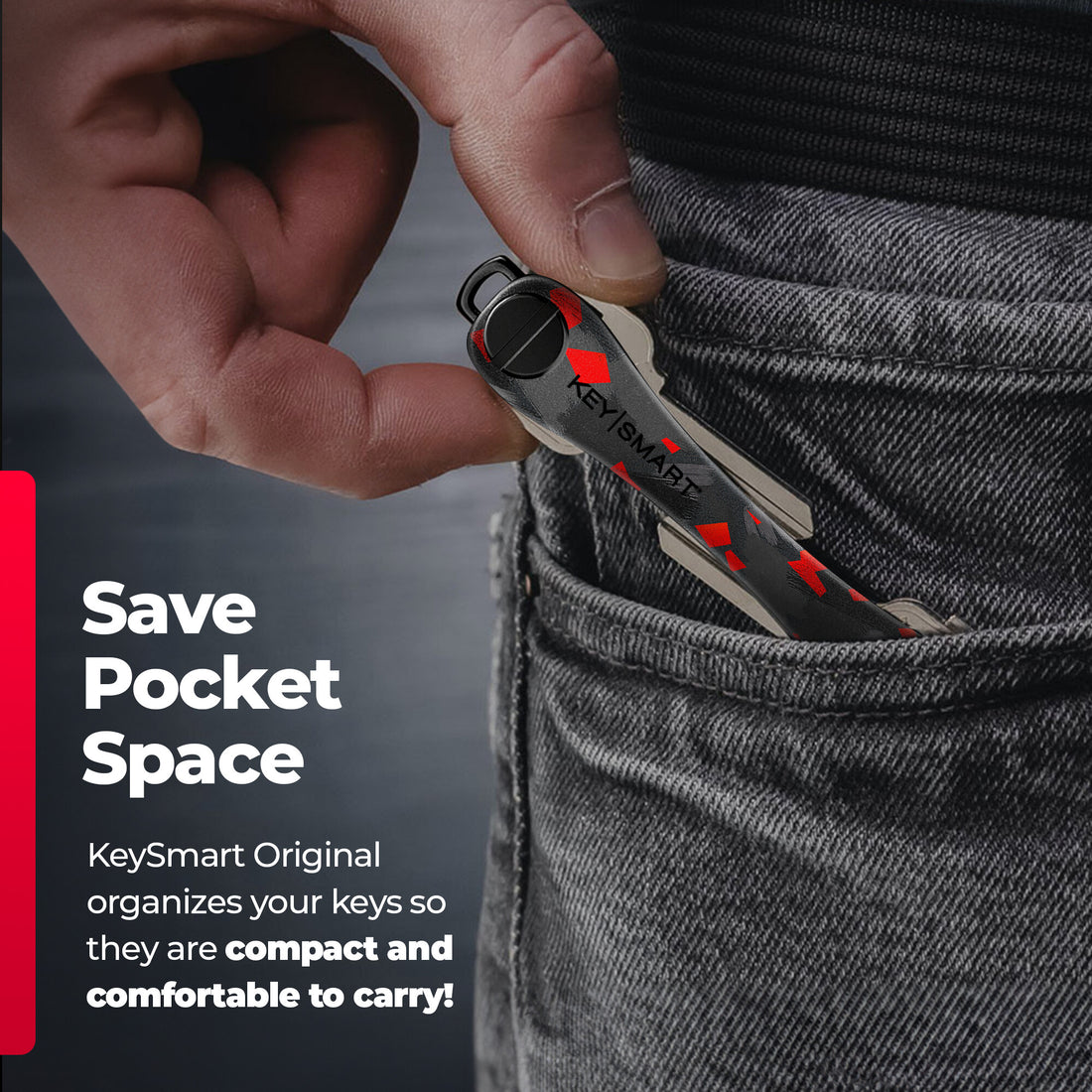 KeySmart Classic Red Forged Carbon | Original Compact Key Organizer